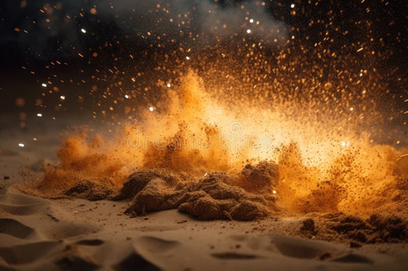 Close-up of Sand Exploding, with Sparks and Flames Visible Stock Image ...