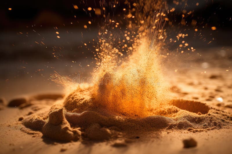 Close-up of Sand Exploding, with Sparks and Flames Visible Stock Image ...