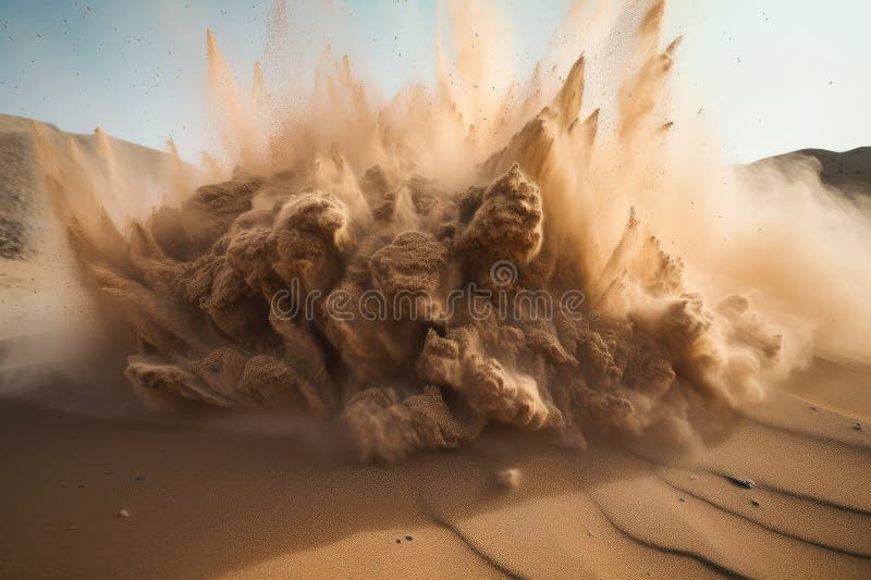 Close-up of Sand Explosion, with Cascading Grains and Dust Visible ...