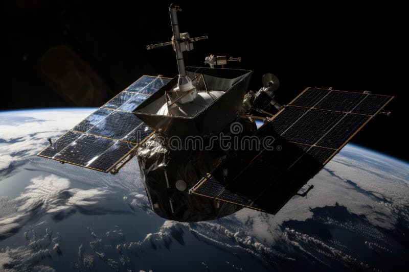 Close-up of Satellite with Solar Panels and Antennas Visible Stock ...