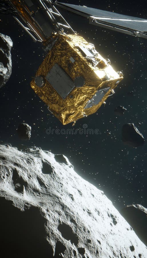Close Up of a Satellite Touching an Asteroid, Disturbing Dust and ...