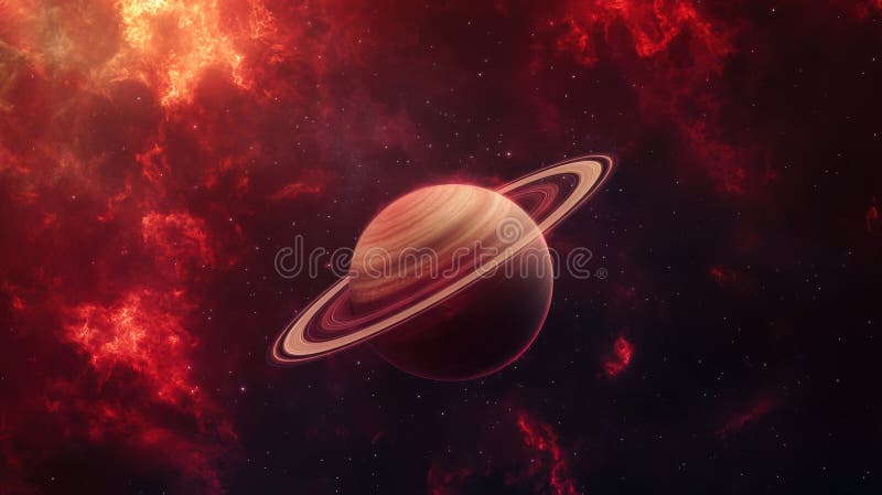 A Close Up of a Saturn in Outer Space with Red and Orange Stars, AI ...