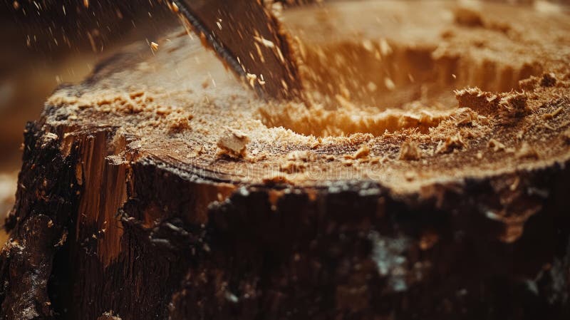 Close-up of a Saw Cutting through a Tree Stump. Stock Image - Image of ...