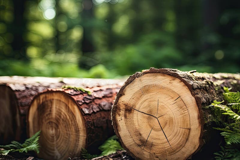 Sawn Off Trees in a Forest, Generative AI Stock Illustration ...