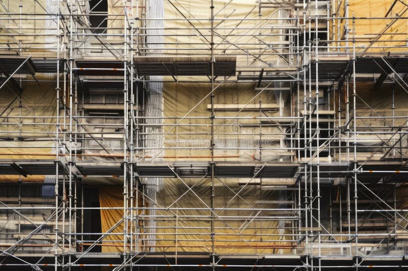 Close-up of Scaffolding with Tools Hanging on the Side in Construction ...
