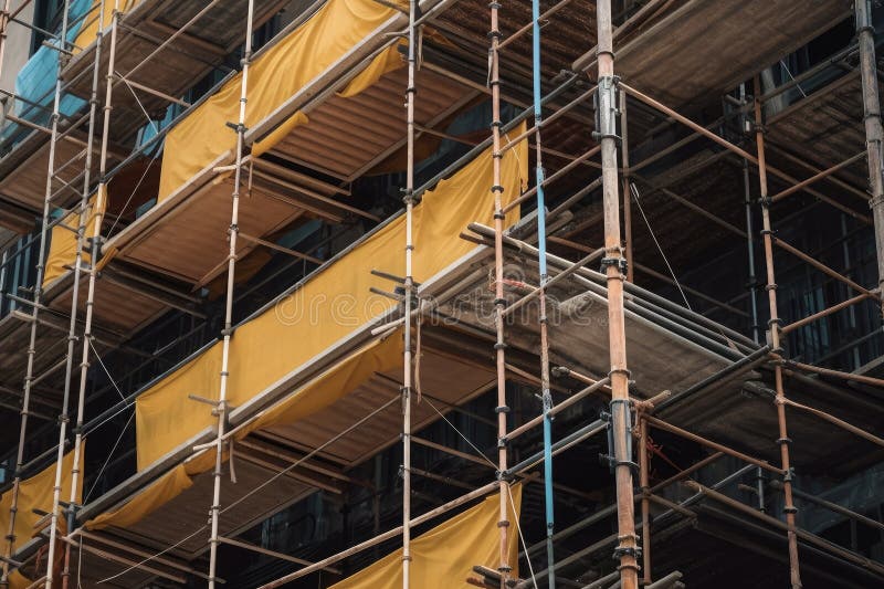 Close-up of Scaffolding with Tools Hanging on the Side in Construction ...