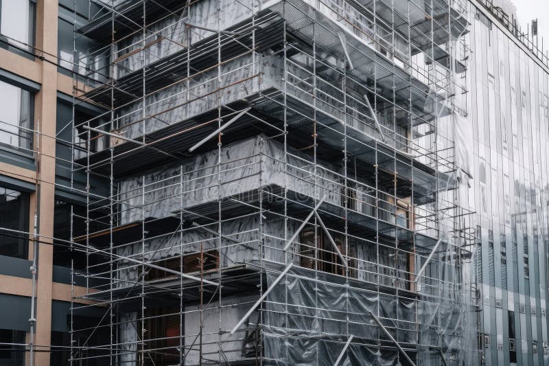 Close-up of Scaffolding with Tools and Ropes on the Background of ...
