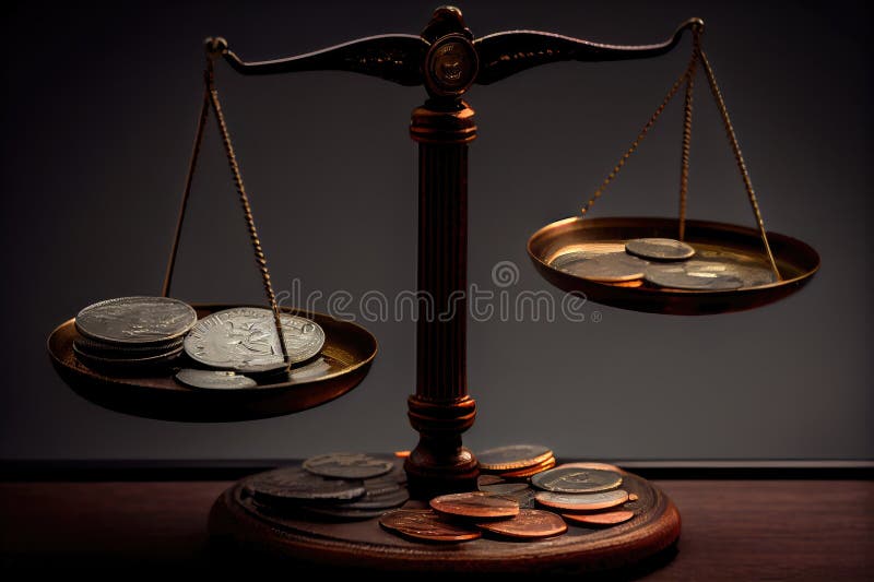 Close-up of Scales, with One Side Empty and the Other Filled with Coins ...