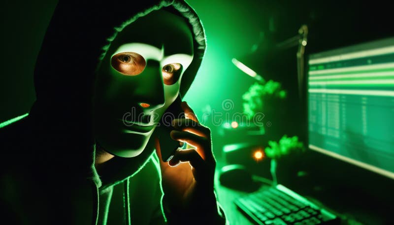 A Close-up of a Scammer in the Middle of a Deceptive Phone Call. the ...