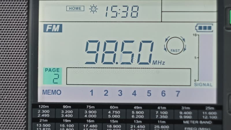 Close-up Scanning FM Frequency on Digital LCD Scale of Modern Portable ...