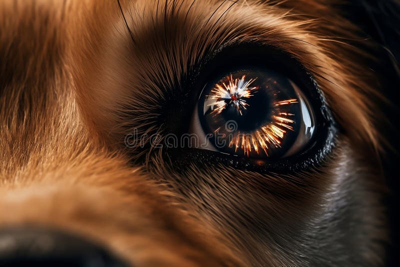 Close Up of Scared Dog Eye with Fireworks Reflection. Generative AI ...