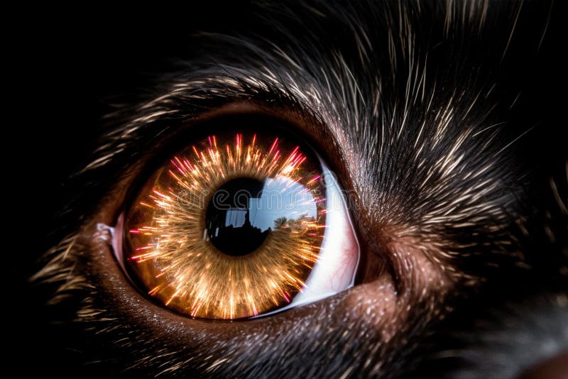 Close Up of Scared Dog Eye with Fireworks Reflection. Generative AI ...
