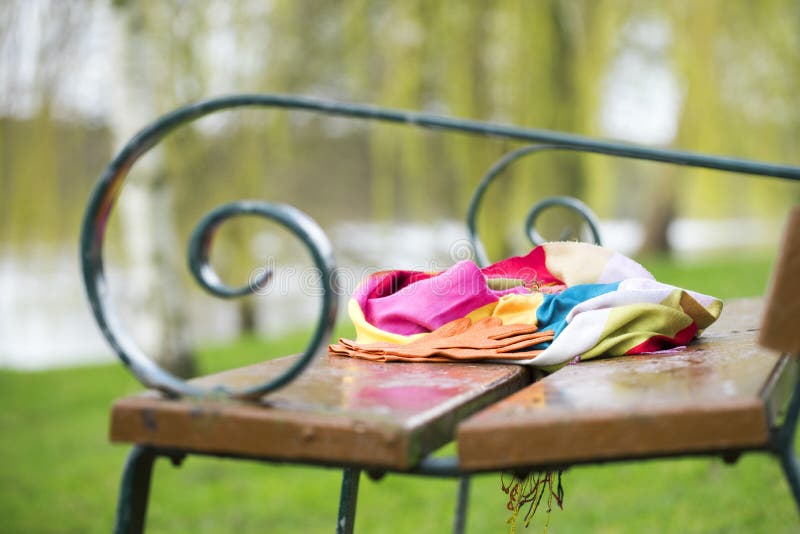 Close Up of a Scarf on the Bench Stock Image - Image of walking, bench ...