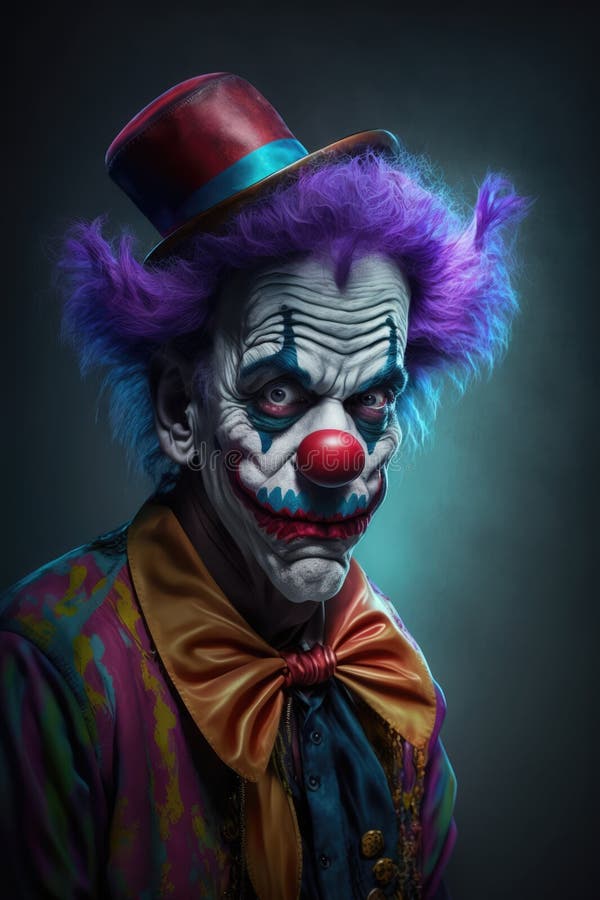 Close Up of Scary Clown in Red Hat and Multi Coloured Wig, Created ...