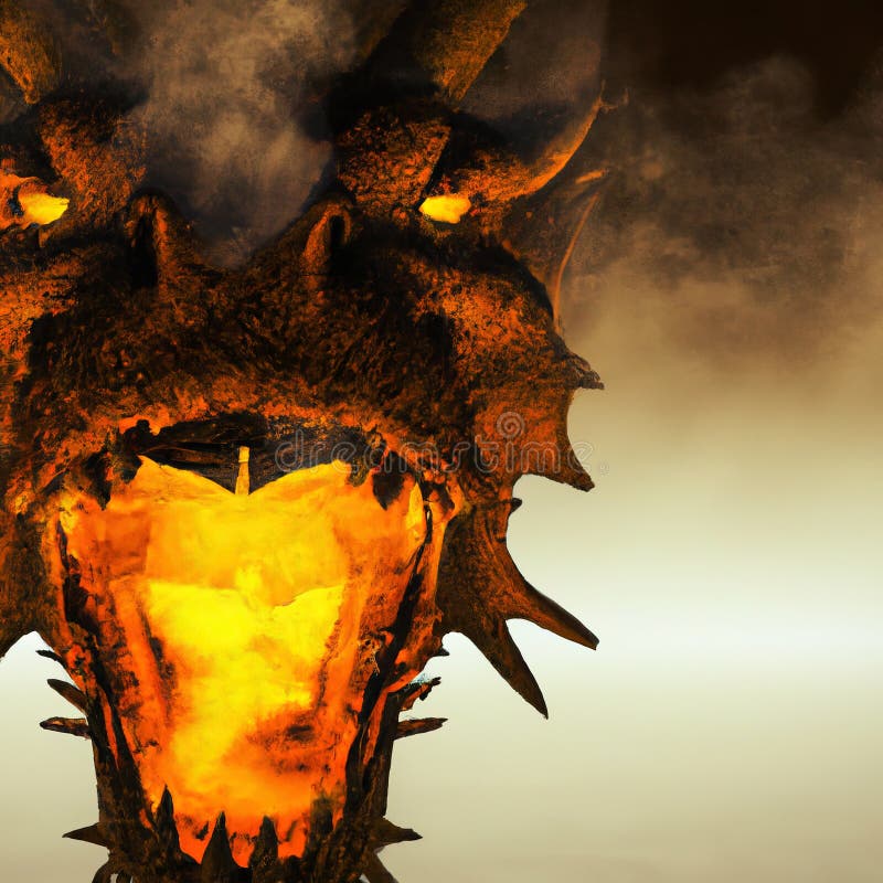 Close Up of Scary Fire Breathing Dragon with Copy Space Generative Ai ...