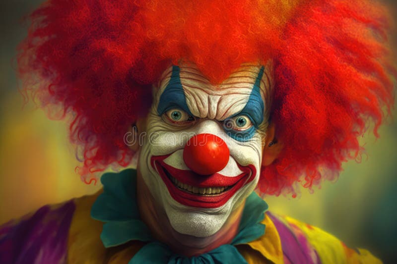 Close Up of Scary Smiling Clown with Red Balloon, Created Using ...