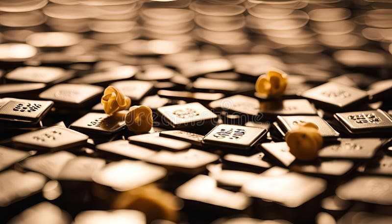 Close-up of a Scattered Collection of Shiny Metallic Objects Stock ...