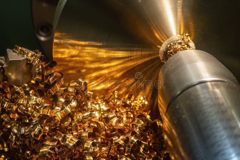 Close-up Scene of Brass Materials Scrap from Turning Process Stock ...