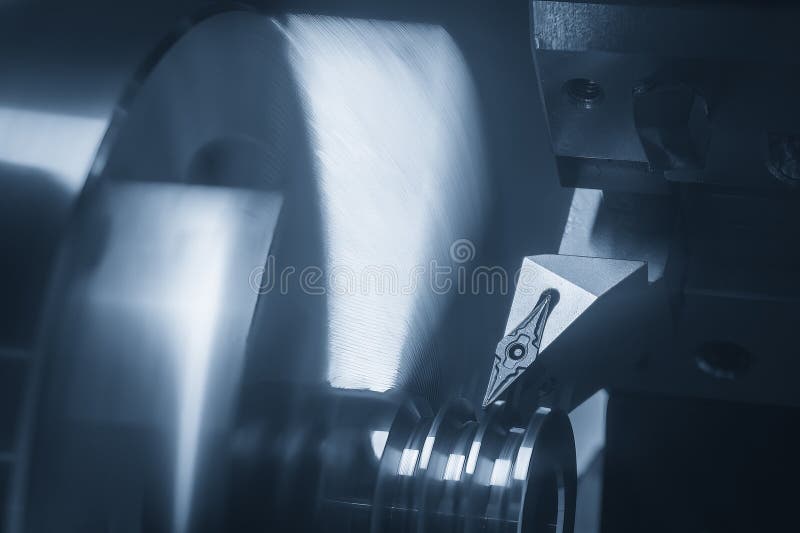 Close Up Scene the Chip Insert Tool Operation on CNC Lathe Machine ...