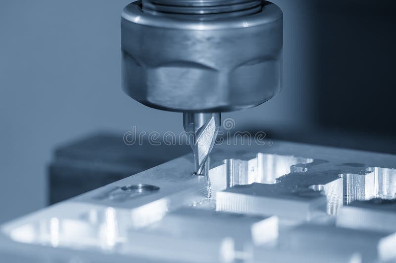 Close Up Scene the CNC Milling Machine Cutting Aluminum Part by Solid ...