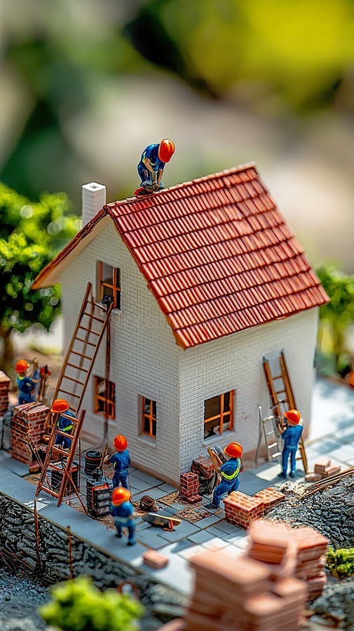 Close-up Scene of Construction Workers Finishing Building a House Stock ...