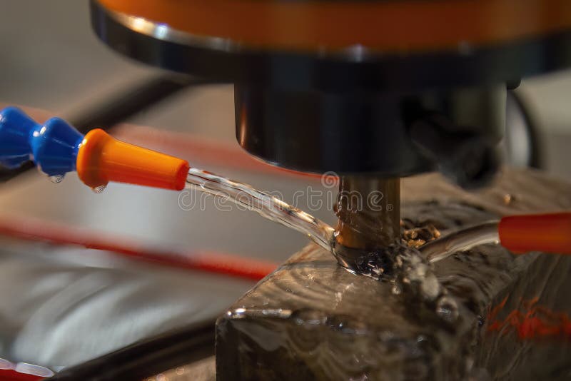 Close Up Scene the EDM Machine Working Process with Copper Electrode ...