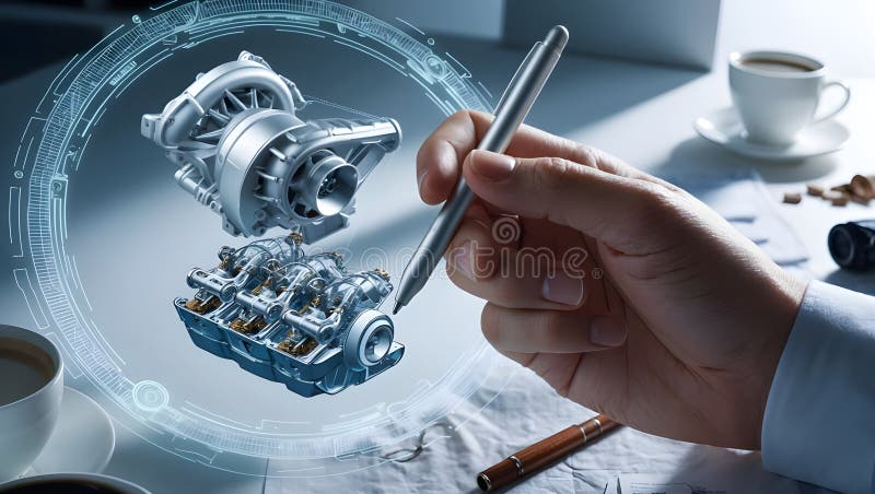 Close Up Scene of the Enegineer S Hand Designing the Complex Part Stock ...