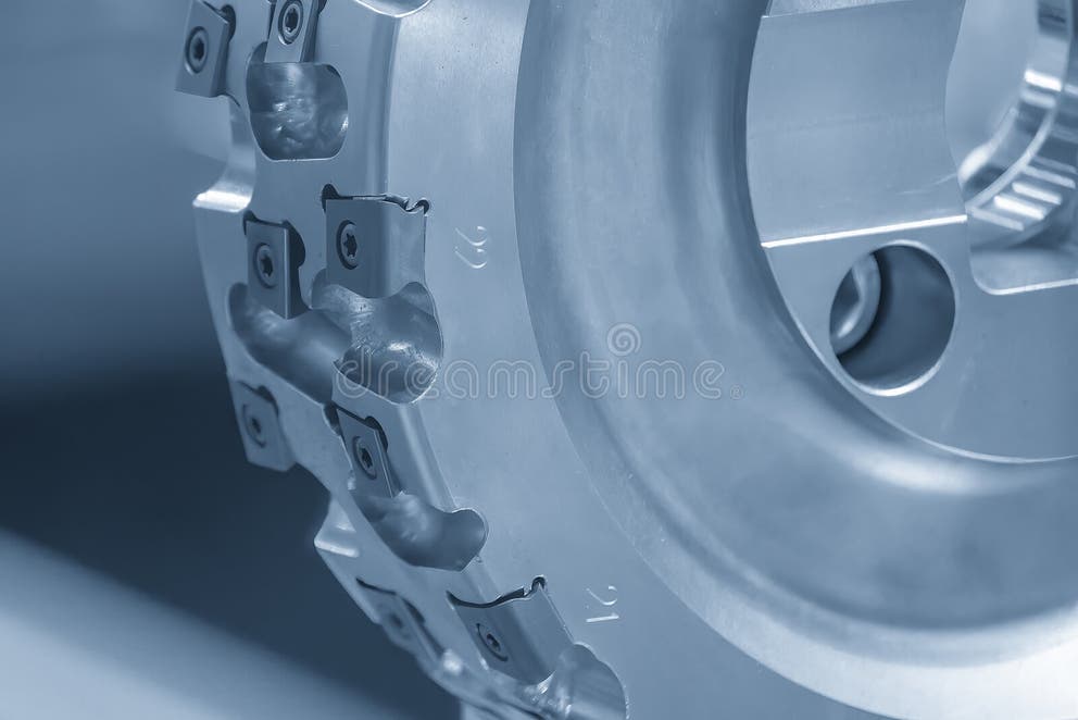 Close Up Scene the Face Milling Cutter in the Light Blue Scene Stock ...