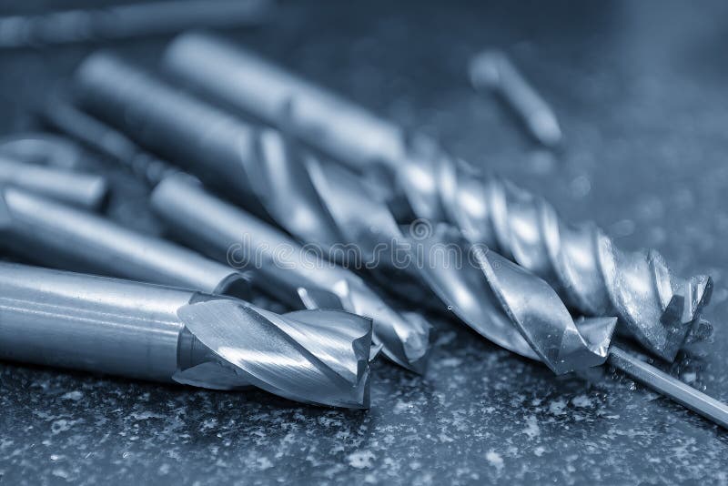 Close-up Scene Group Pile of the Used Solid Flat Nose End Mill Tools in ...
