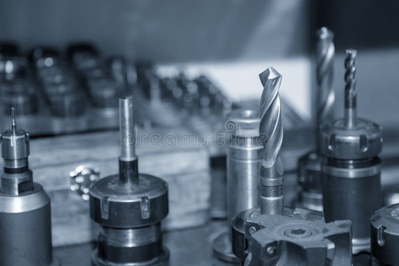 Close-up Scene the Group of Used Cutting Tools for CNC Milling Machine ...