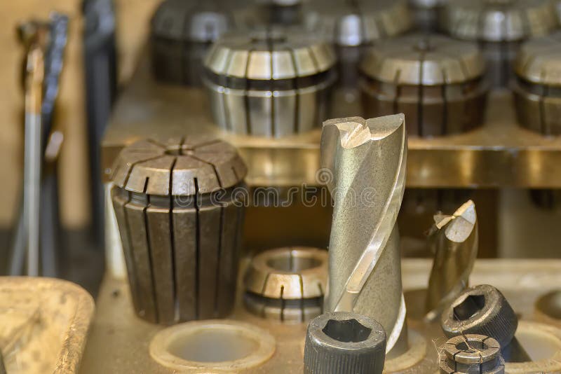 Close-up Scene Group of the Used Flat or Square Solid End Mill Stock ...