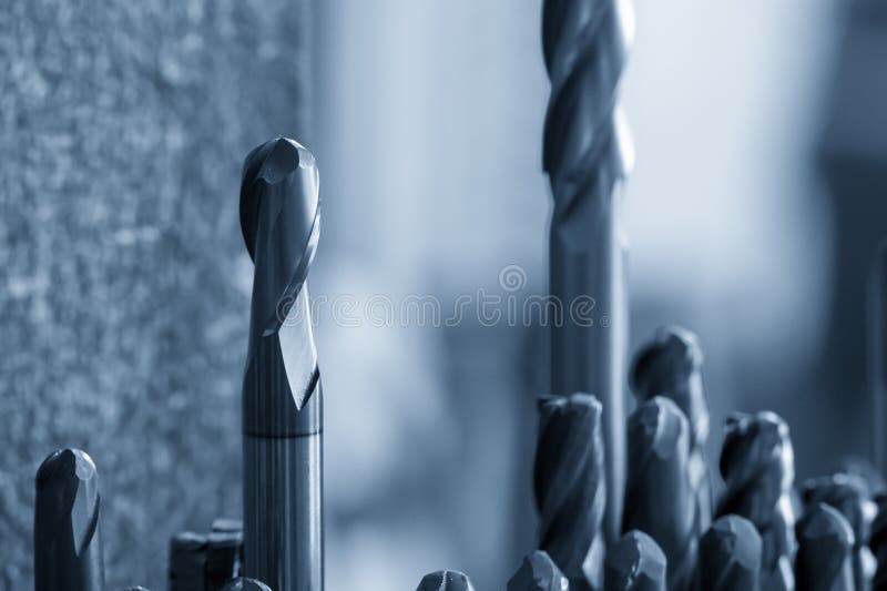 Close-up Scene the Group of Used Solid Carbide End Mill for CNC Milling ...