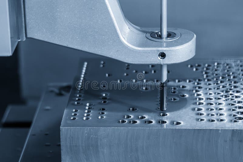 Close Up Scene the Gun Drill Machine Operation in the Light Blue Scene ...