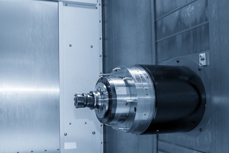 Close Up Scene the Head of Horizontal CNC Milling Machine in the Light ...