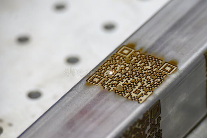Close Up Scene the Laser Masking QR Code on Square Tube Stock Photo ... Close Up Scene the Laser Masking QR Code on Square Tube Stock Photo ...