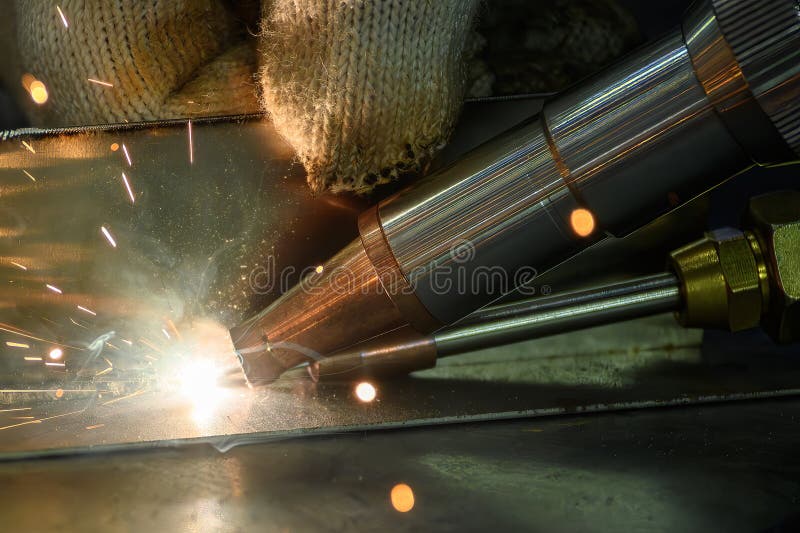 Close Up Scene the Gun Drill Machine Operation in the Light Blue Scene ...