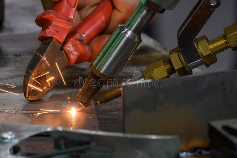 Close Up Scene the Laser Welding Process by Robotic System Stock Image ...