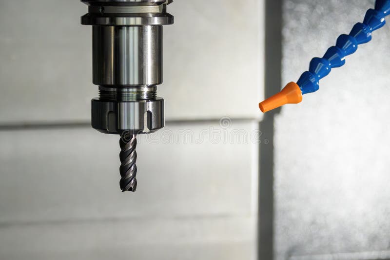 Close Up Scene the Solid Flat Nose End Mill Tool Attached the Spindle ...