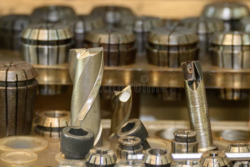 Close-up Scene the Used Flat Nose or Square Solid End Mill Tools Stock ...