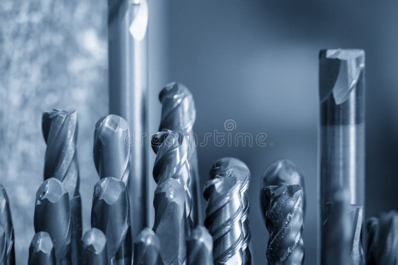 Close-up Scene of the Used Solid Endmill Tools for CNC Milling Machine ...