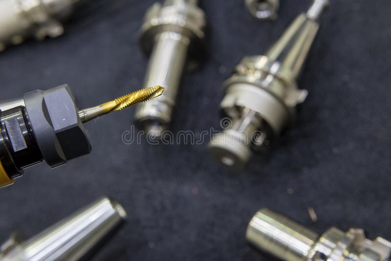 Close-up Scene the Used Tapping Tools for CNC Milling Machine. Stock ...