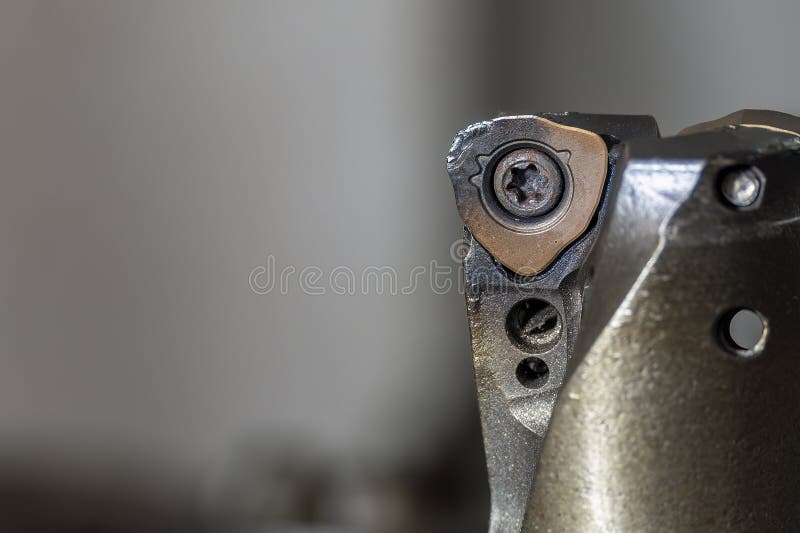 Close Up Scene the Wear at the Chip Insert on Indexable Tool Stock ...