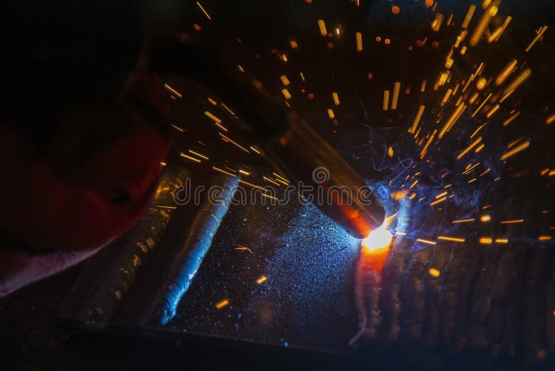 Close Up Scene the Welding Process with the Sparking Light Stock Image ...