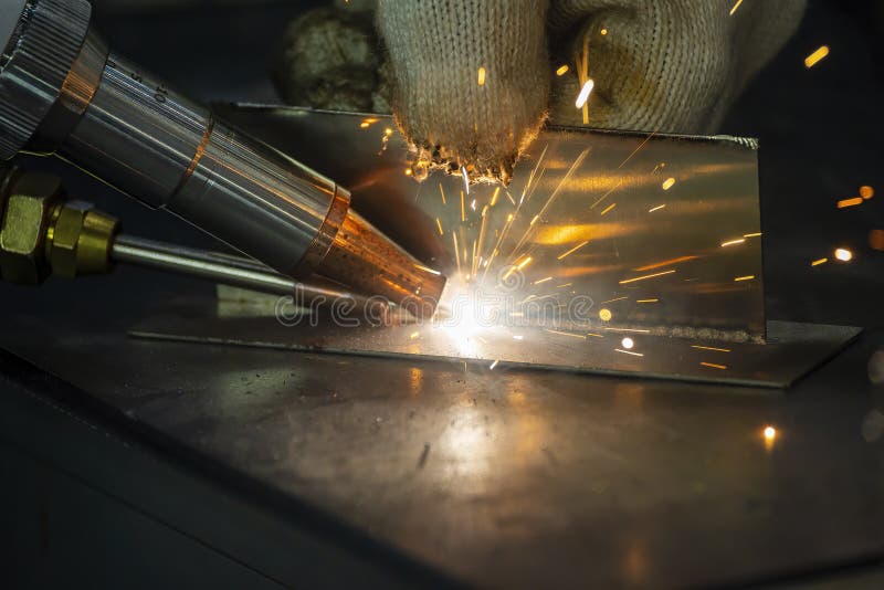 Close Up Scene the Welding Process with the Sparking Light Stock Image ...