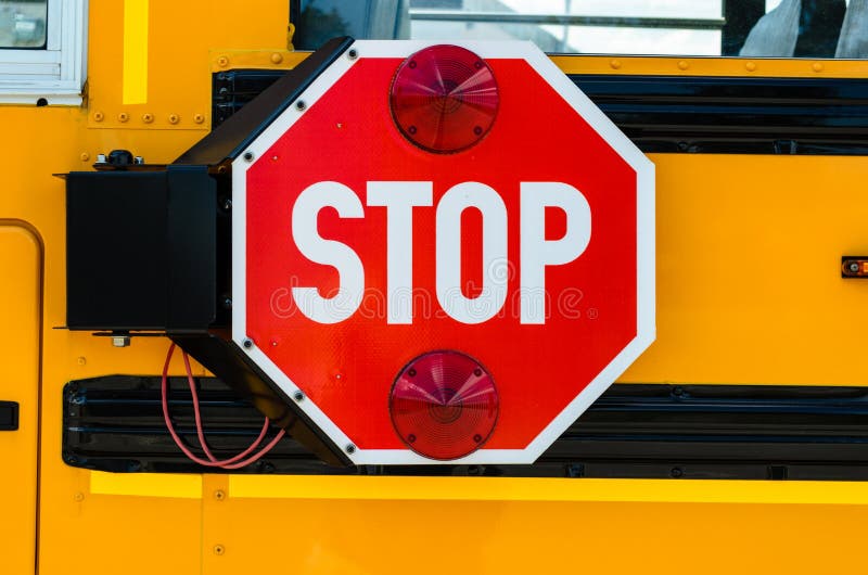 Close-up of a School Bus Stop Sign Stock Photo - Image of outdoors ...