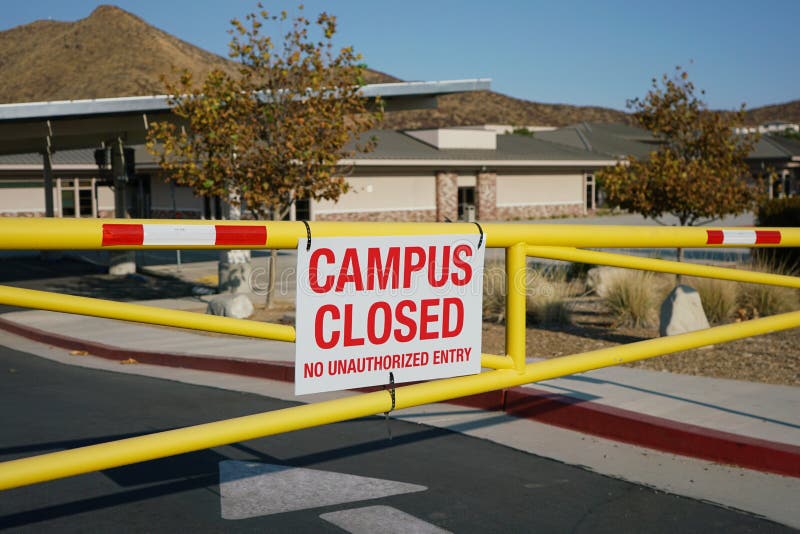 Close Up of School Campus Closed Sign on Gate Stock Photo - Image of ...
