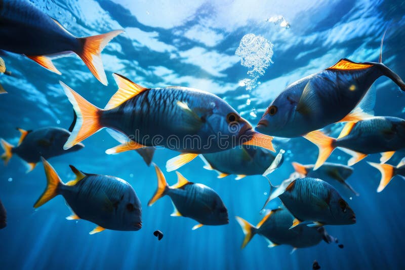 Close Up of a School of Fisha Group of Fish Swimming Together in Stock ...