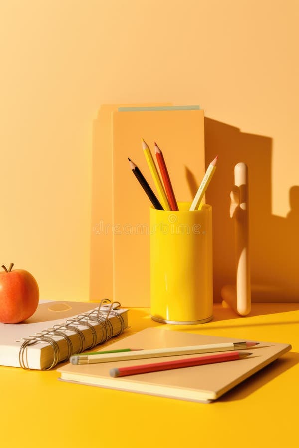 Close Up of School Items on Yellow Table, Created Using Generative Ai ...