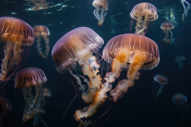 A School of Jellyfish Swimming in Unison Stock Illustration ...