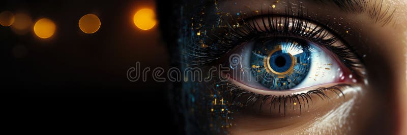 Close Up of a Sci-fi Cyborg Eye. Futuristic Human Eye Technology ...